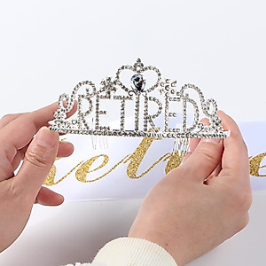 JunyRuny Retirement Gifts for Women, “I'm Retired” Sash & Tiara Kit, Happy Retirement Party Decorations, Retirement Crown