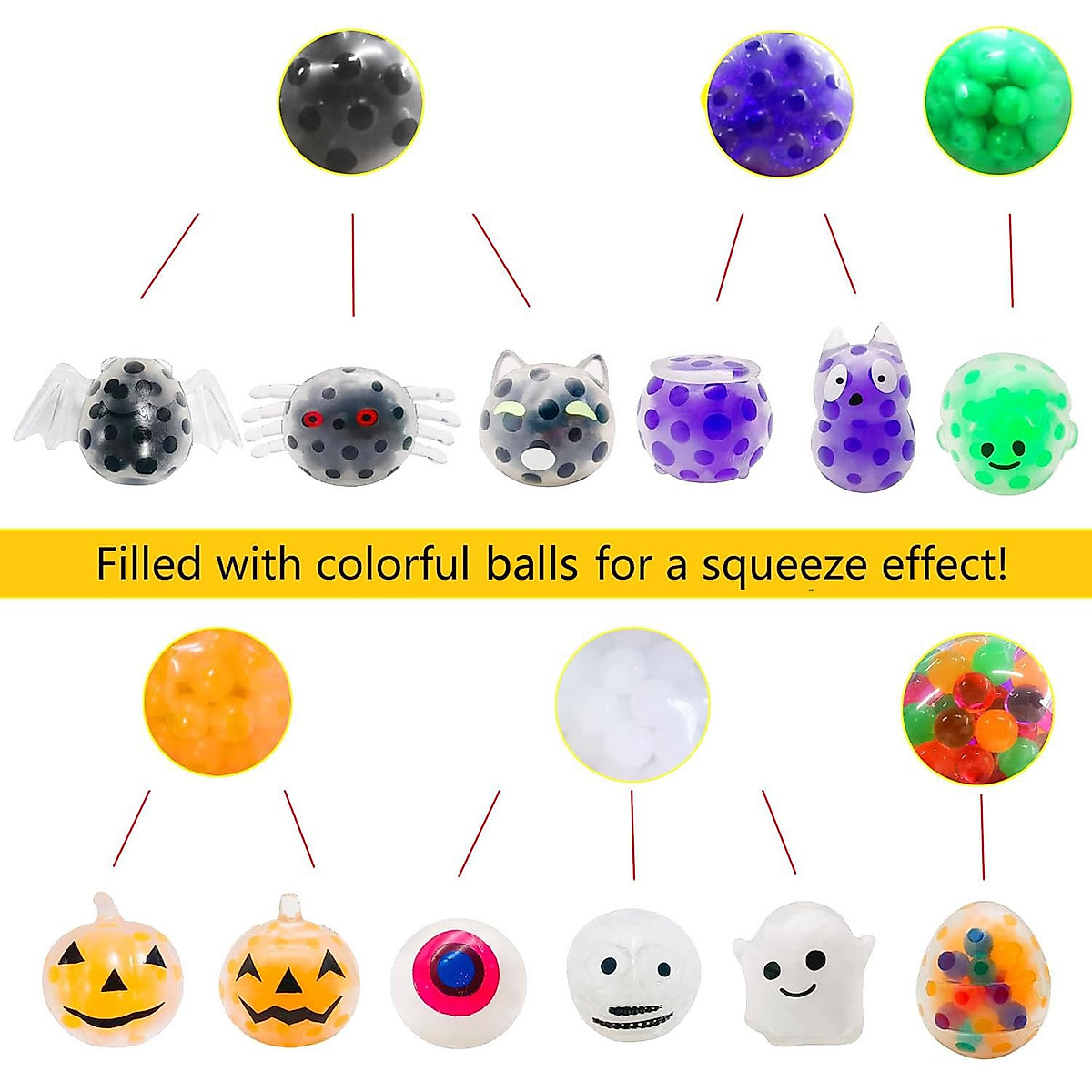 36 Pcs Halloween Mini Sensory Stress Ball Squeeze Toy to Stress Reliever,Great for Adults Party Favors,Halloween Miniatures (Halloween)
