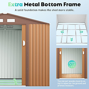 HOGYME 10.5' x 9.1' Storage Shed Large Metal Shed, Sheds &Outdoor Storage Clearance Suitable for Garden Tool Bike Lawn Mower Ladder, Utility Tool House w/Lockable/Sliding Door, 4 Vents, Coffee