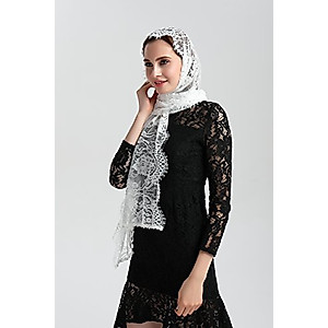 Leimandy Wedding Vintage Floral Lace Scarf Mantilla Veil Catholic Lace Shawl Party Wraps S04 (Ivory)