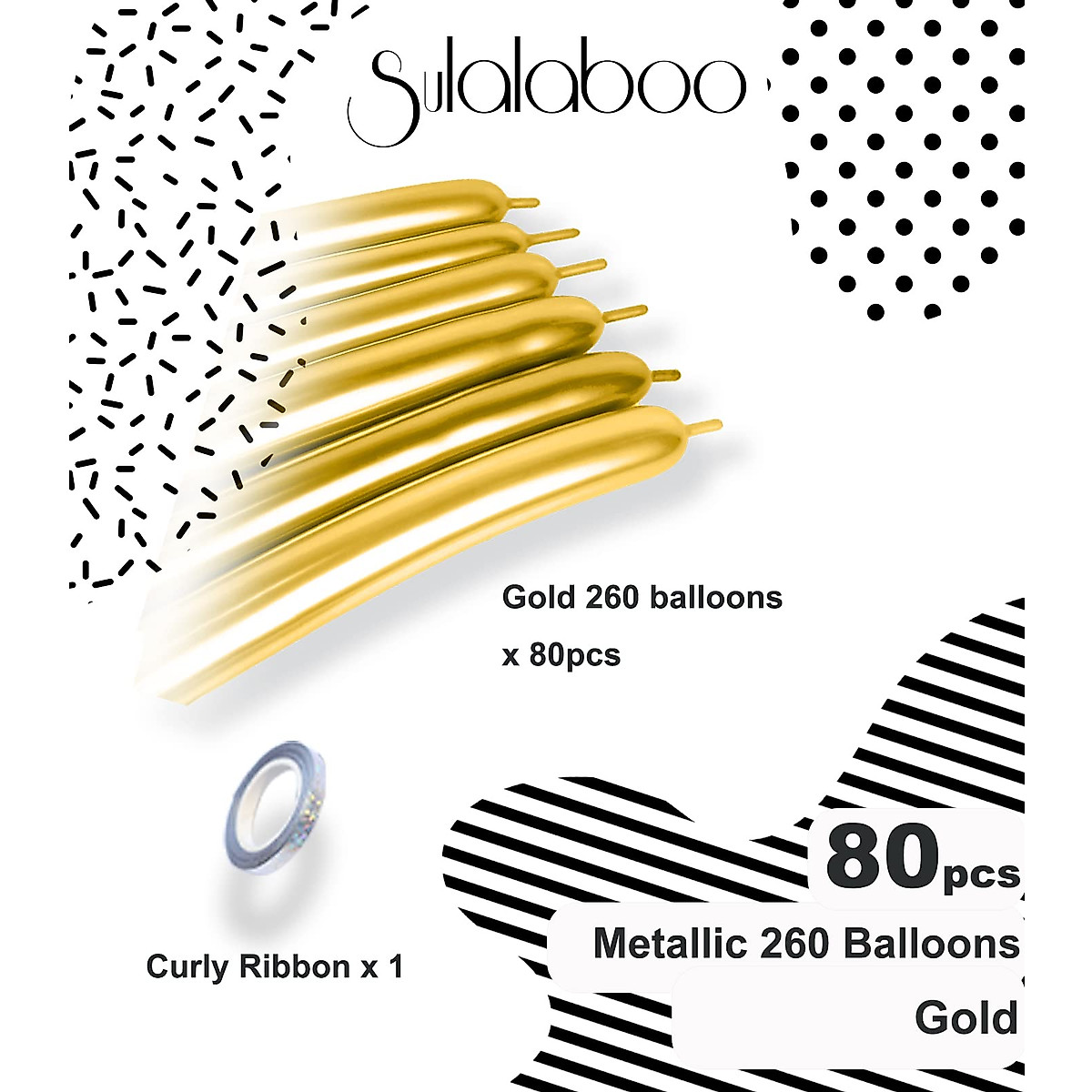 SULALABOO 260 Balloons Gold Metallic 80PCS Latex Long Shiny Balloon to Twisting Flowers Animals for Birthday Party Anniversary Wedding or Other Party Events and Festivals DIY