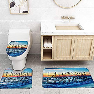 4 Pcs Shower Curtain Sets with Rugs Live Well Laugh Often Love Much Non-Slip Soft Toilet Lid Cover for Bathroom Beach Sunset Bathroom Sets with Bath Mat and 12 Hooks