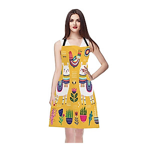 EKOBLA Llama Aprons Cute Cartoon Alpaca Graphic Adjustable Apron 27x31 Inch