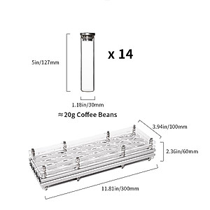 watchget 14-Piece Coffee Bean Storage Kit, Single-Dose Glass Tubes with Acrylic Stand, Airtight Coffee Cellar, Compact Bean Dispenser for Baristas & Home, Small