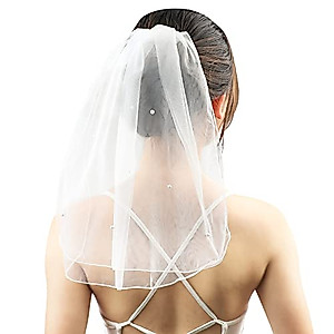 CCINEE Bachelorette Party Pearl Bridal Veil, Women's Short Wedding Veils with Comb 2 Tier Beads Bridal Veil Headband Decorations for Bride To Be Gift Wedding 40cm/15.7"(Ivory)