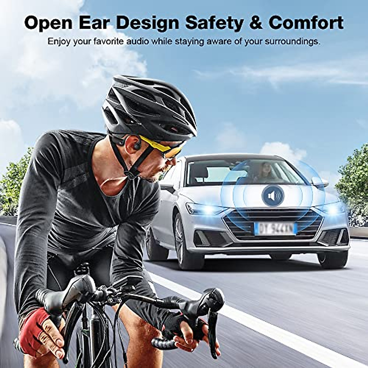 CelsusSound Pinetree Open Ear Air Conduction Headphones, Bluetooth 5.2 Wireless Running Headphones 8 Hours Playtime HiFi Stereo Sweatproof Sports Headset with Mic for Driving, Hiking, Cycling (Red)