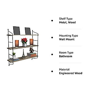 Sorbus® Floating Shelf with Metal Brackets — Wall Mounted Rustic Wood Wall Storage, Decorative Hanging Display for Trophy, Photo Frames, Collectibles, and Much More (3-Tier – Grey)