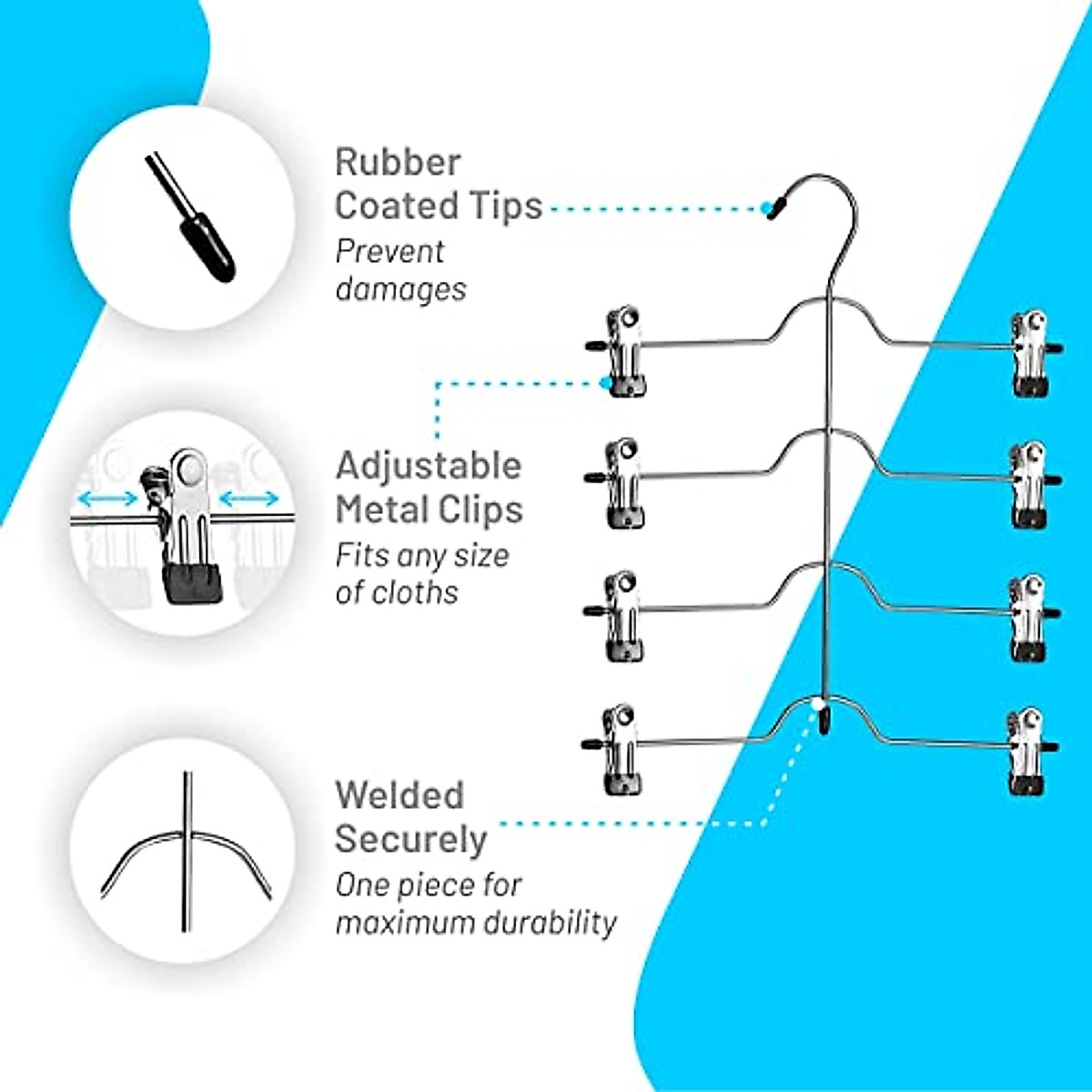 DEILSY 4-Tier Skirt Hanger 3PK Skirt Hangers with Clips Space-Saving Tiered Skirt Hangers with Adjustable Clips Cascading Clothing Hangers for Skirts, Shorts, Pants, Jean