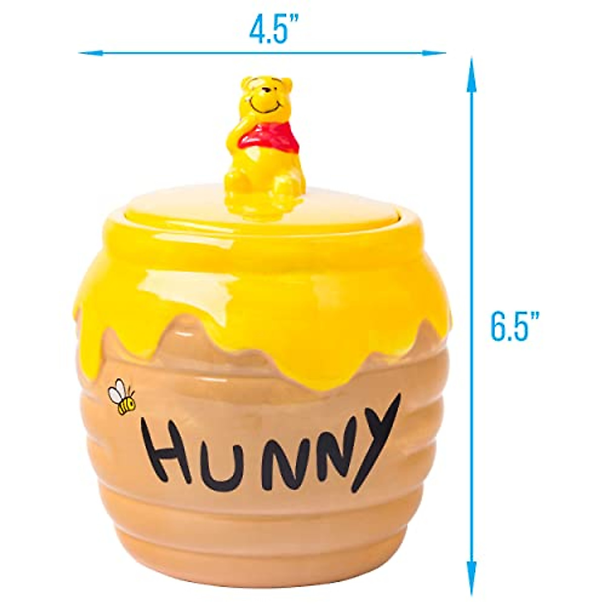 Silver Buffalo Disney Winnie the Pooh Honey "Hunny" Pot Sculpted 3D Hand Painted Ceramic Snack Cookie Jar (Small)