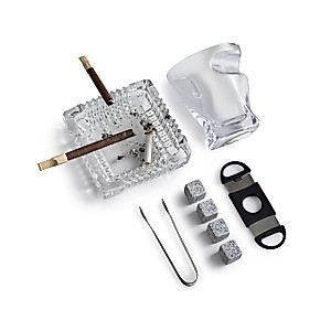 Whiskey Glass Gift Set - Bourbon Whiskey Stones Gift Set - Rocks Whisky Chilling Stones - Scotch Glassess Gift in Wooden Box - Wisky Stones Set - Burbon Gifts for Men Dad for Birthday Fathers Day