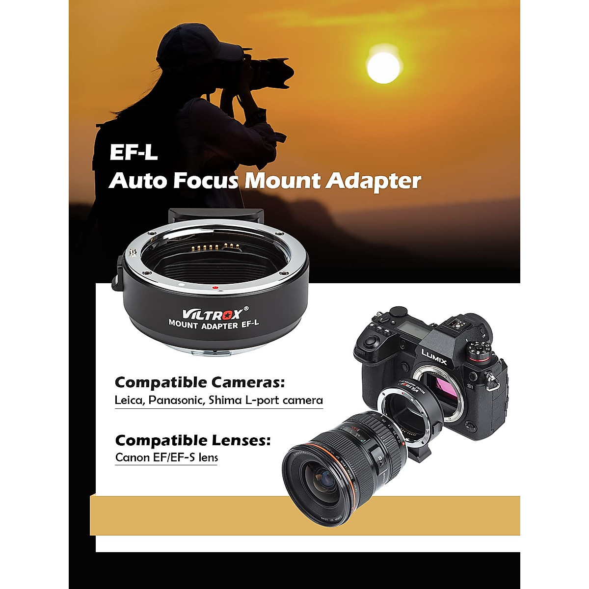 VILTROX EF-L Lens Adapter, Auto-Focus EF to L Mount Adapter Ring Lens Converter Control Ring Compatible for Canon EF/EF-S Lens to L Mount Camera Leica SL SL2/Panasonic S1 S1R S1H/Sigma fp