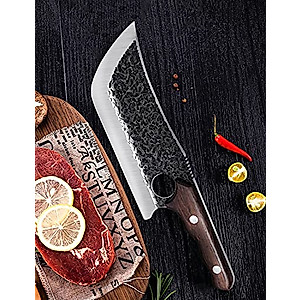 DRGSKL Hand Forged Meat Cleaver Knife Butcher Knife for Meat Cutting Full Tang Chef Knife with Belt Sheath and Gift Box High Carbon Steel Knife for Kitchen or Camping Thanksgiving Christmas Gift