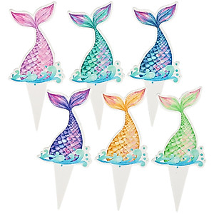 Ephlyn 36Pcs Mermaid Tail Cupcake Toppers Mini Under the Sea Mermaid Tail Cake Topper Decorations Mermaid Cupcake Picks for Mermaid theme Birthday Party Decoration Baby Shower Supplies