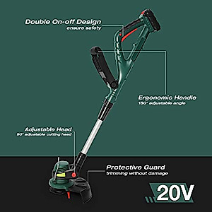 TRY & DO Cordless String Trimmer/Edger, 10” Electric Garden Weed Eater with 20V/2.0 AH Battery and Charger, Lightweight,70min Max Runtime,Battery Powered, for Cutting Grass