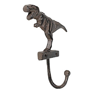 Ebros Gift Cast Iron Vintage Rustic Prehistoric Jurassic Era Tyrannosaurus Rex Dinosaur Wall Coat Key Leash Hook Multi-Purpose Hanger Organizer Hooks (1)