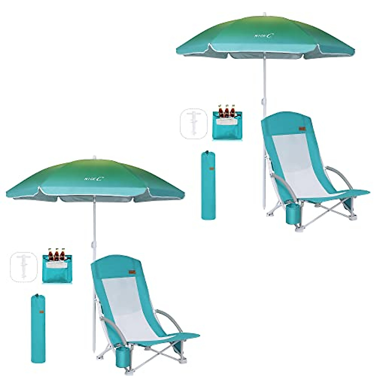 Nice C Beach Chair with Cooler + 2 Pack Beach Chair with Cooler and Umbrella