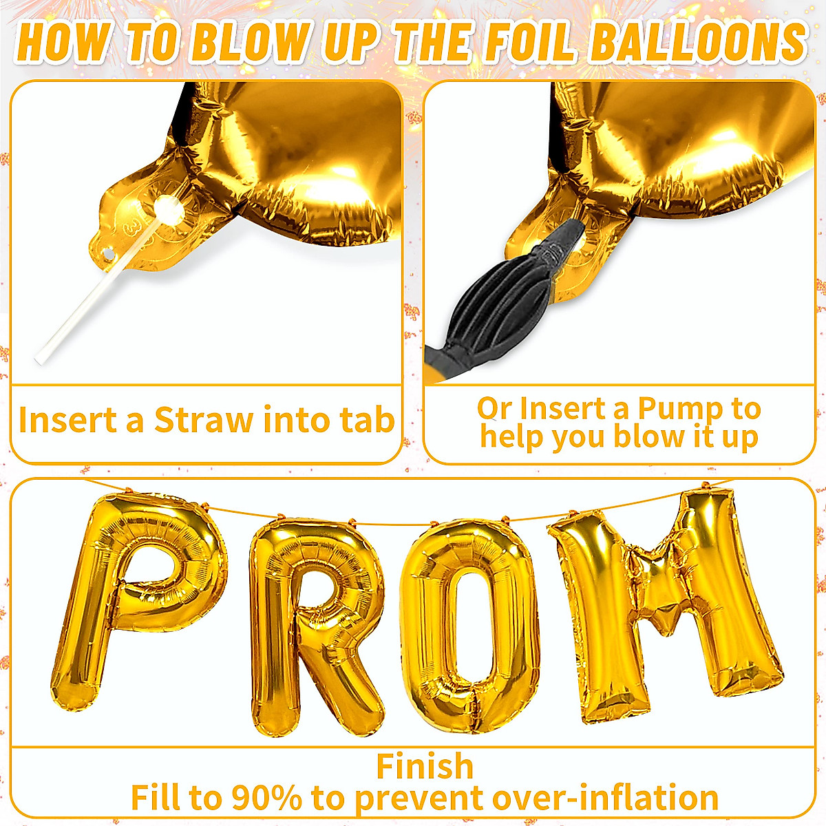 algpty Prom 2024 Balloons Gold 40 Inch Giant - Prom 2024 Decorations Decor for Prom 2024 Party Graduation Decorations Foil Mylar Prom 2024 Balloons Banner Sign for Prom Night Graduation Party
