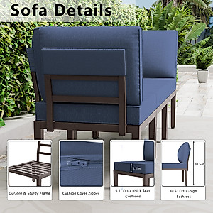 Knnbxa 14 Pieces Patio Furniture Set 12-Seat Metal Modular Outdoor Patio Conversation Sectional w/Thick Cushion and Coffee Table for Deck,Backyard,Lawn,Navy Blue