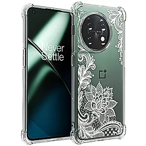 Osophter for Oneplus 11 Case Women Girls Flower Floral Shock-Absorption Flexible TPU Rubber Phone Cover for Oneplus 11 5G(White Lace)