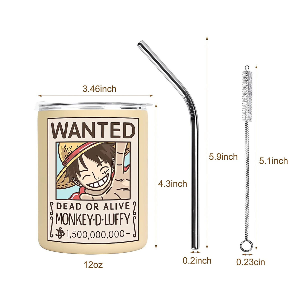 BayJew 12 oz Vacuum Insulated Tumblers with Lid and Straw, Double-Walled Stainless Steel Coffee Mug for Office Home,Cute One Piece Manga Anime Gifts