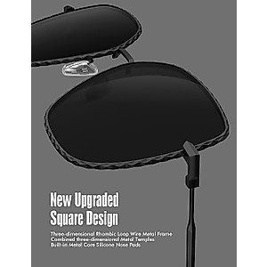 LUENX Trendy Square Oversized Women Aviator Sunglasses - Polygon Flat Three dimensional Rhombic Loop Wire Black Frame PC Grey Lens