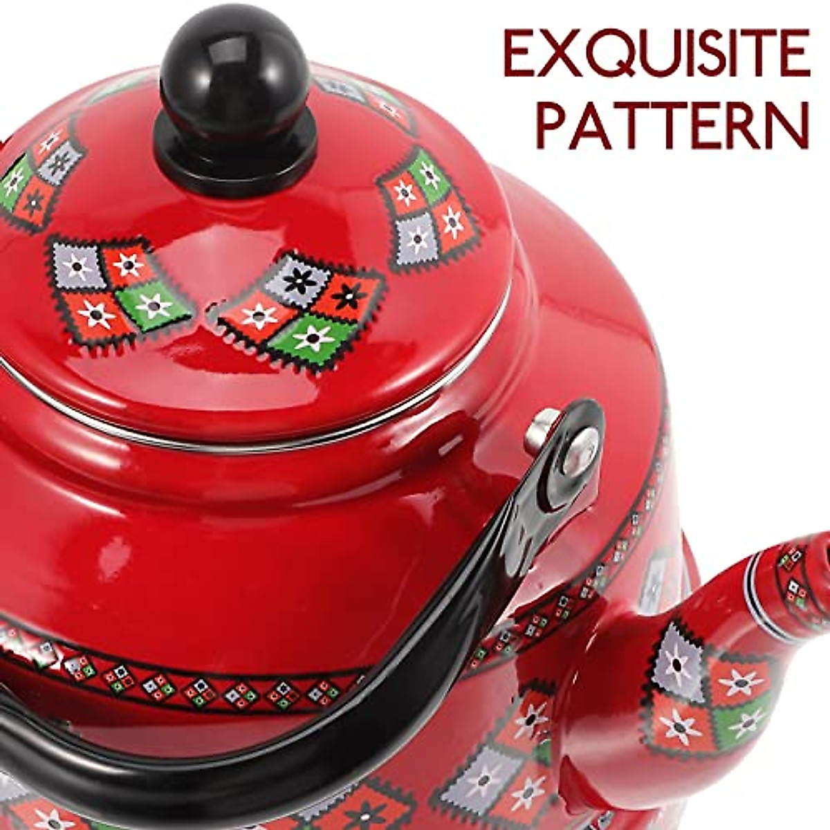 GANAZONO Vintage Enamel Teapot Stainless Steel Tea Kettle Camping Coffee Kettle Floral Hot Water Boiler Pot for Home Kitchen Red 2.5L