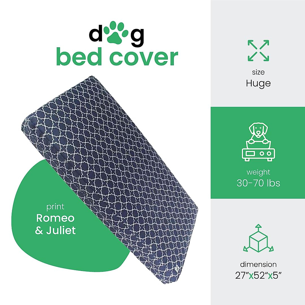 Molly Mutt Large Crib Mattress Cover - Romeo & Juliet Print - Measures 27”x52”x5”- 100% Cotton - Durable - Breathable - Sustainable - Machine Washable Dog Bed Cover