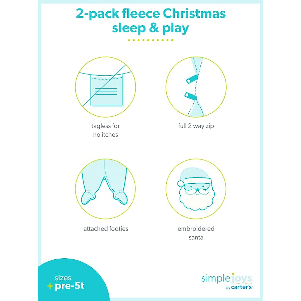 Simple Joys by Carter's Baby Holiday Fleece Footed Sleep and Play, Pack of 2, Grey Santa/Christmas Print, 3-6 Months