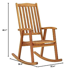 vidaXL Vintage Rocking Chair with Weather-Resistant Cushions - Solid Acacia Wood, High Backrest, Retro Design - Wooden Rocker for Living Room, Patio, Taupe