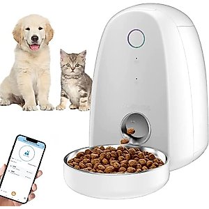 DOGNESS App Wi-Fi Control Automatic Cat Feeders, Dry Food Dispenser for Small Cat Dog Pet, Timed Cat Feeder, Microchip Pet Feeder Up to 15 Portion 6 Meals Per Day, 10s Voice Recorder, White