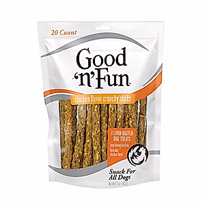 Good'n'Fun Crunchy Rawhide Sticks Dog Chews, Chicken Flavor Dog Treats 20 Ct