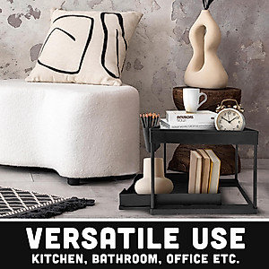 2 Pack Under Sink Organizers and Storage - 2 Tier Pull Out Under Sink Organizer with 2 Hanging Cups & 8 Adjustable Hooks | Multi Purpose Under Sink Storage Shelf Drawers for Bathroom & Kitchen (Black)