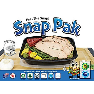 Snap Pak Plastic Food Storage, Meal Prep, Take-Out Delivery Container Rectangular, 25 Count (Pack of 1), Black Base/Clear Lid