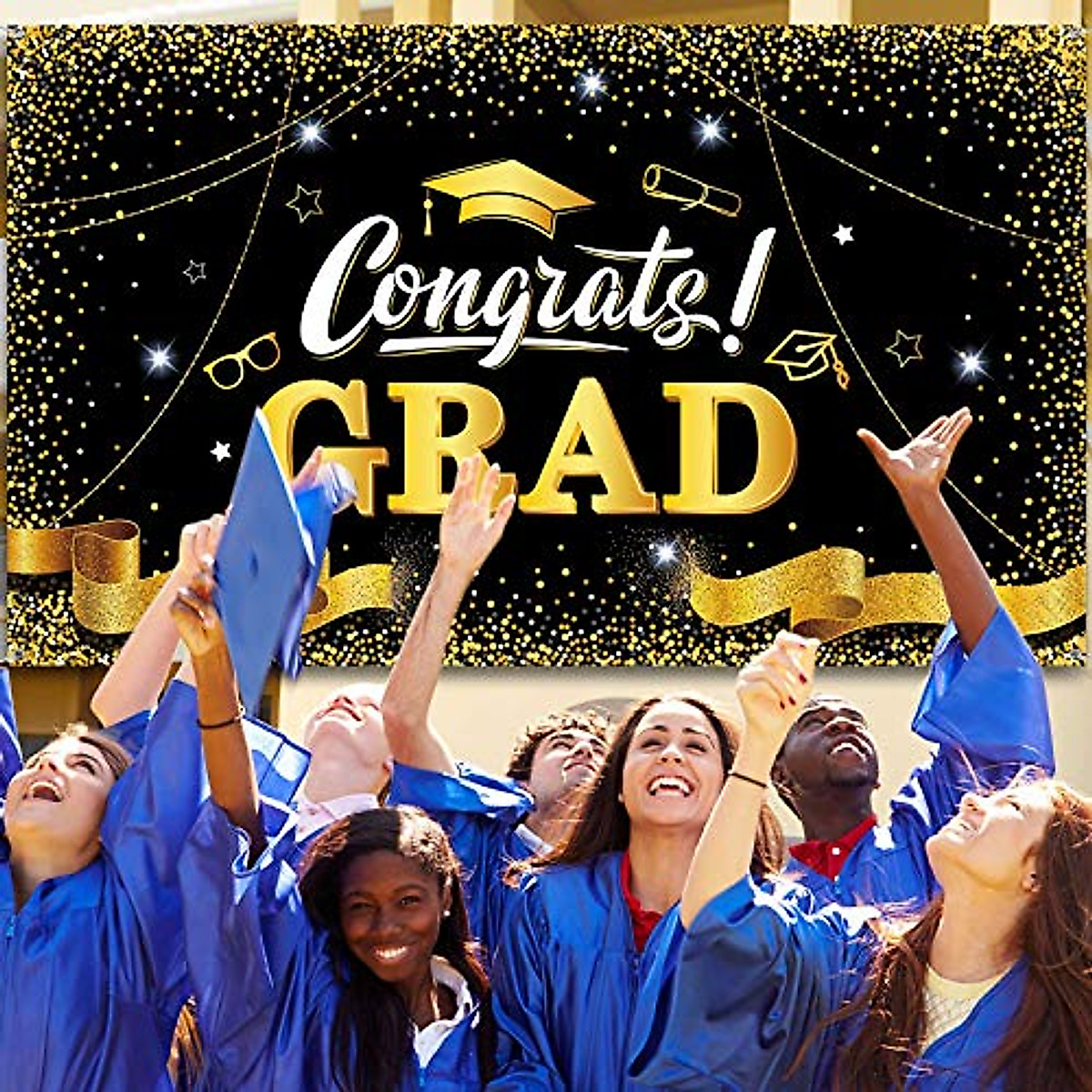Graduation Party Backdrop Banner Decoration Congrats Sign Banner 2022 Congratulate Graduation Prom Photography Fabric Background for Graduation Party Supplies 72.8 x 43.3 Inch (Black)