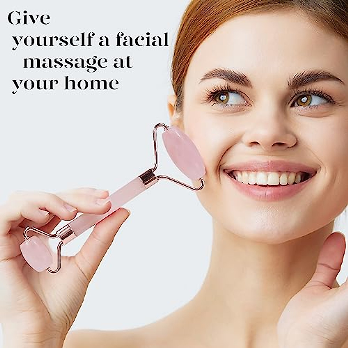 BAIMEI Jade Roller & Gua Sha, Face Roller, Facial Beauty Roller Skin Care Tools, Massager for Face, Eyes, Neck, Body Muscle Relaxing and Relieve Fine Lines and Wrinkles - Rose Quartz