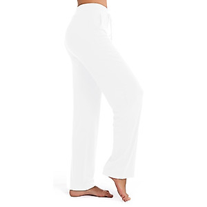 Urban CoCo Women's Straight Leg Long Pants Elastic High Waist Drawstring Casual Trousers with Pockets (White, 2XL)