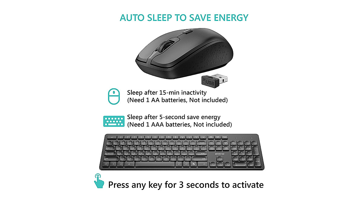 Wireless Keyboard Mouse Combo, BreSii Wireless Keyboard and Mouse ...