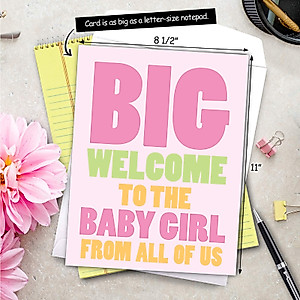 NobleWorks, Hilarious New Baby Congratulations Card, Pregnancy Notecard w/Envelope, From All of Us (8.5 x 11 Inch), New Baby Girl J6855BBG-US