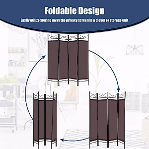 Squareful 4-Panel Room Divider, 6ft Folding Freestanding Screen w/Steel Frame & Fabric Surface, Portable Privacy Partition for Home Office, Brown