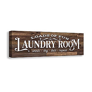 Kas Home Vintage Laundry Room Sign Canvas Wall Art | Rustic Laundry Rules Prints Signs Framed | Bathroom Laundry Room Wall Decor (17 x 6 inch, Laundry - C)