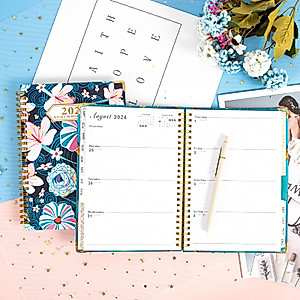 2024 Daily Planner with Stickers - 8.66"×6.2" January 2024 - December 2024 Happy Planners with Tabs, Twin Wire Spiral Binding Thick Paper Weekly and Monthly Academic Agenda Daily Notebook Pattern L