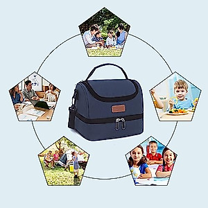 Femuar Kids Lunch Box Lunch Bag for Boys & Girls Insulated Lunchbox Children Dual Compartments Lunch Cooler Bag for School/Picnic/Gift, Blue
