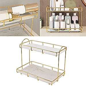 Yosoo Health Gear 2 Tier Cosmetic Storage Shelf Large Capacity Waterproof Gold Metal Rack for Bathroom Kitchen Bedroom Organizer Countertop with Golden Liner