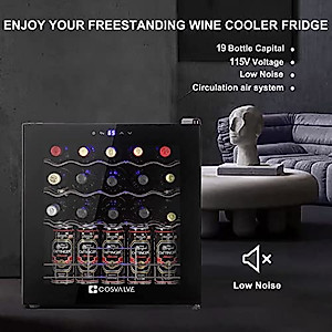 COSVALVE Mini Fridge Wine Fridge,3.7 cu.ft Wine Refrigerator,19 Bottle Freestanding Compressor Countertop Wine Cooler, 41f-64f Digital Temperature Control for Red, White, Champagne