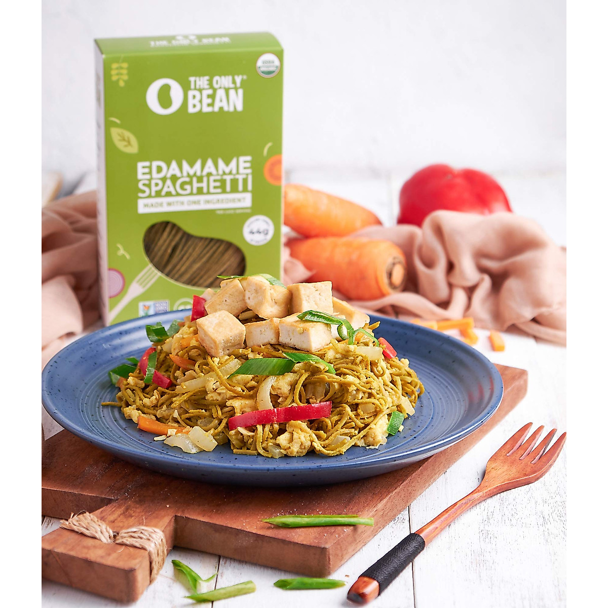 The Only Bean - Organic Edamame Spaghetti Pasta - High Protein, Keto Friendly, Gluten-Free, Vegan, Non-GMO, Kosher, Low Carb, Plant-Based Bean Noodles - 8 oz (1 Pack)