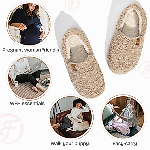EverFoams Women’s Soft Curly Full Slippers Memory Foam Lightweight House Shoes Cozy Loafer with Polar Fleece Lining Khaki,7-8 US