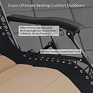 BELLEZE Oversized Zero Gravity Chair Set of 2, XL Padded Recliner Folding Adjustable Outdoor Patio Lounge Chair with Headrest, Cup Holder, Side Tray for Lawn, Camping, Backyard - Tan