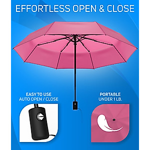 Rain-Mate Compact Travel Stick Umbrella - Pocket Portable Folding Windproof Mini Umbrella - Auto Open and Close Button and 9 Rib Reinforced Canopy