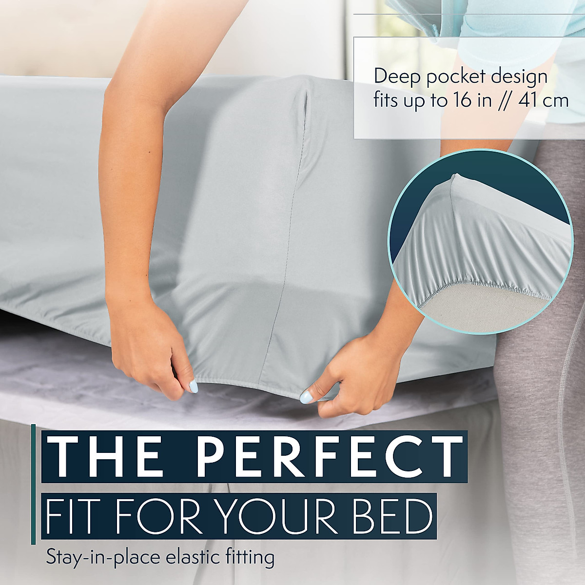 HC COLLECTION Bed Sheets Set Full with 2 Pillowcases Hotel Luxury Brushed Microfiber Sheet w/Deep Pocket, Fade Resistant Ultra Soft Breathable Lightweight 4 Pcs Bedding Solid Color, Ice Blue