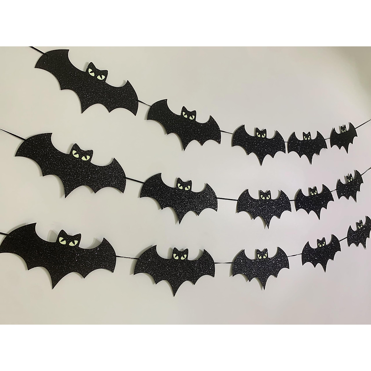 Tinbax Halloween decorations - Glow Eyes Bats Banner for Halloween Bats Decor (Pre-Strung)